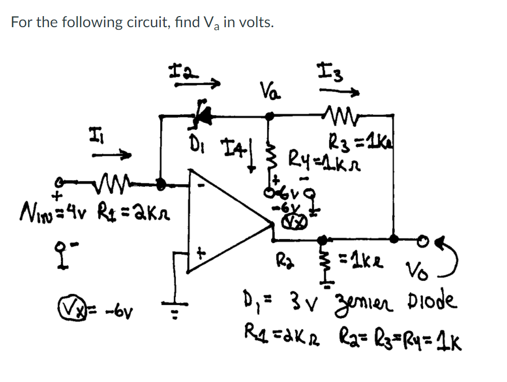 Solved For the following circuit, find Va in volts. IM I3 Va | Chegg.com