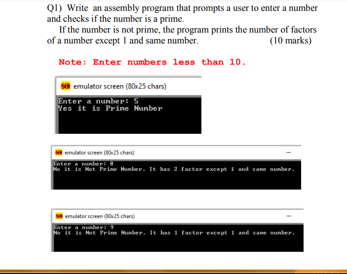 Solved Q1) Write an assembly program that prompts a user to | Chegg.com