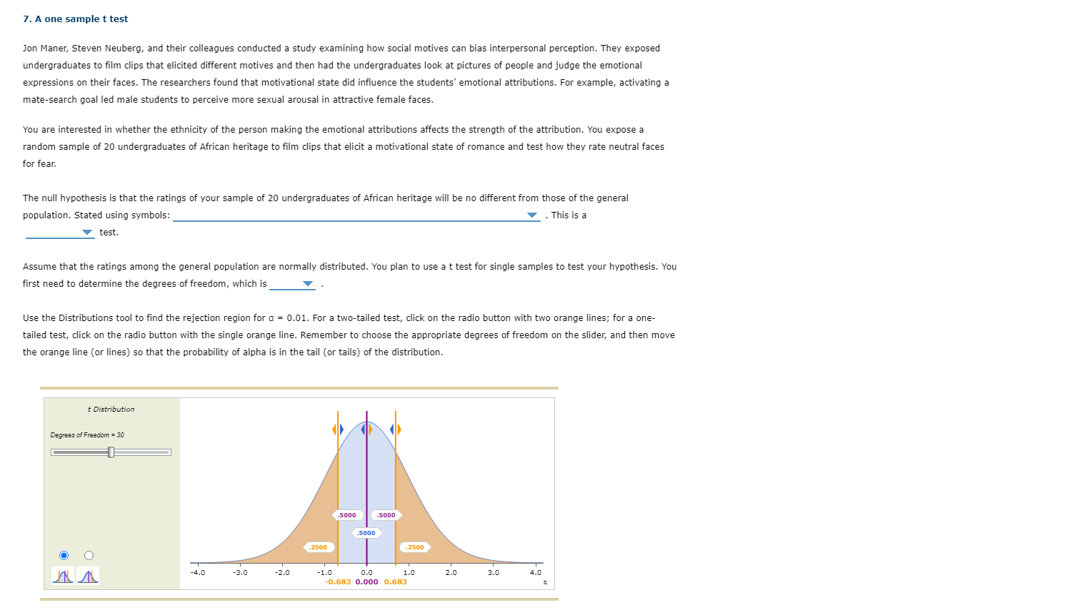 7. A one sample t test Jon Maner, Steven Neuberg, and | Chegg.com