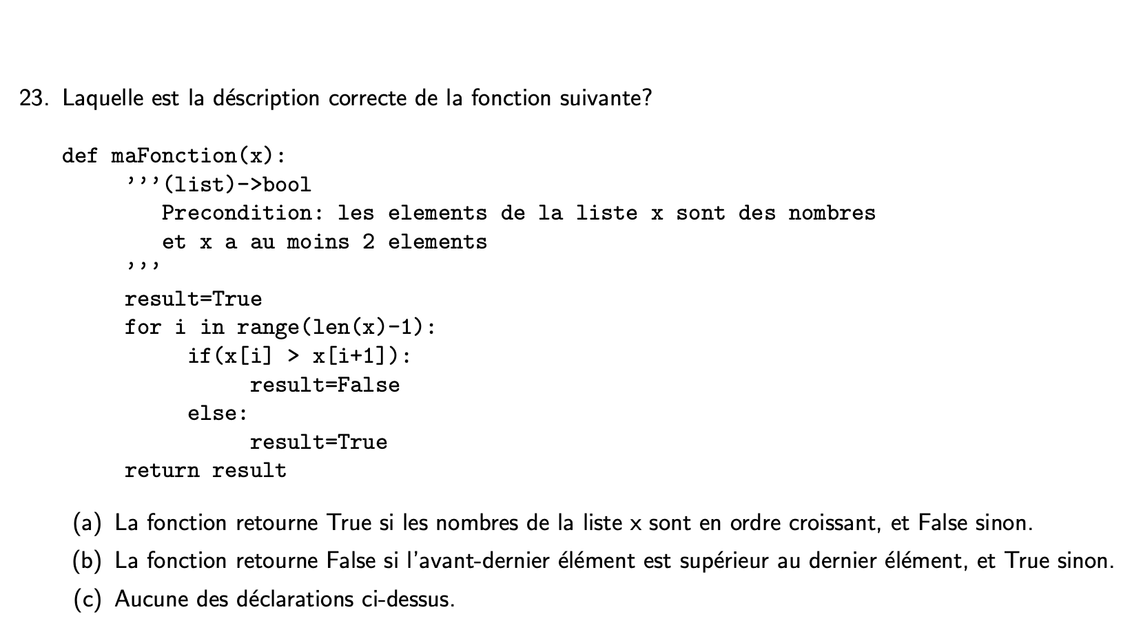 Solved 23. Laquelle est la déscription correcte de la | Chegg.com