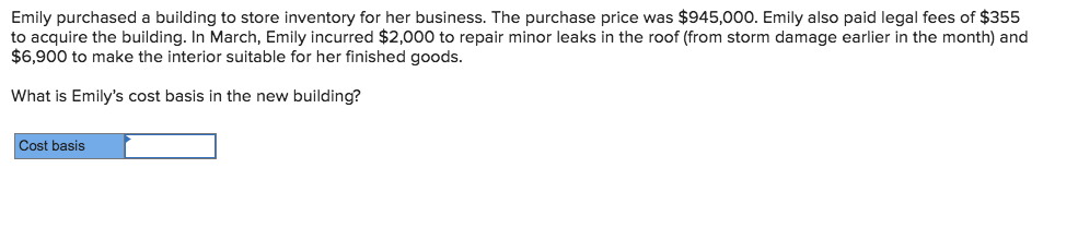 Solved Emily purchased a building to store inventory for her | Chegg.com