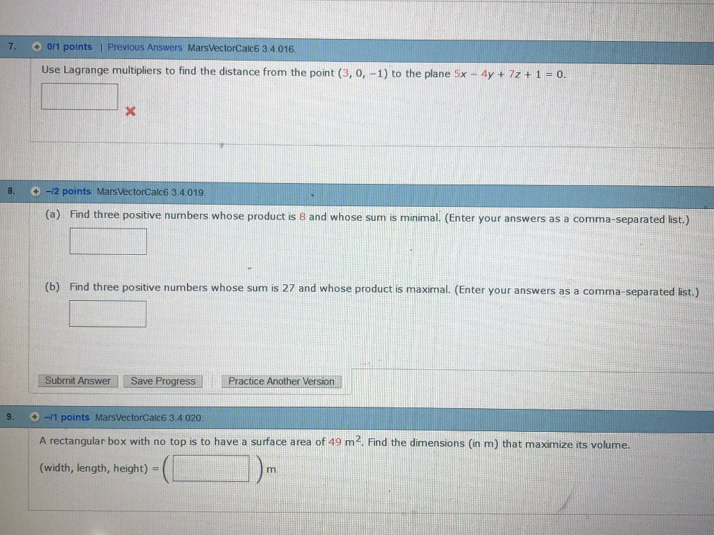 Solved 0/1 points I Previous Answers MarsVectorCalc6 | Chegg.com