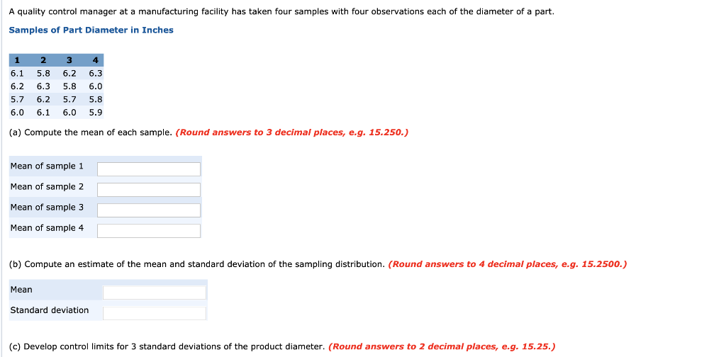 Solved (c) Develop control limits for 3 standard deviations | Chegg.com