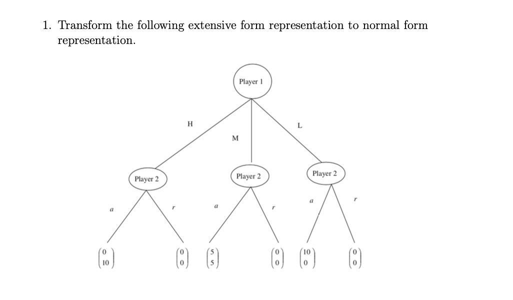 Solved 1. Transform the following extensive form | Chegg.com