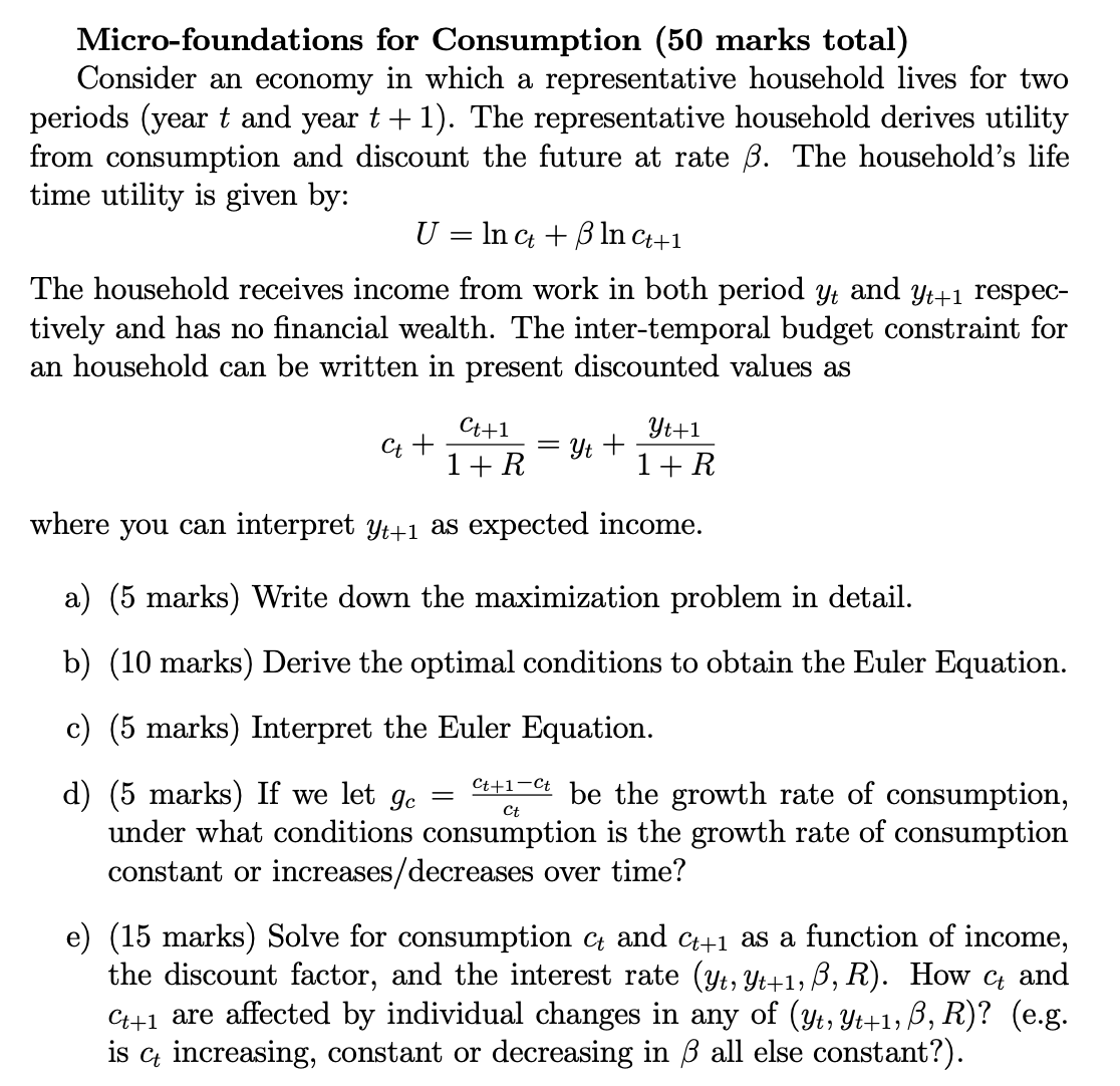 Micro-foundations for Consumption (50 ﻿marks | Chegg.com