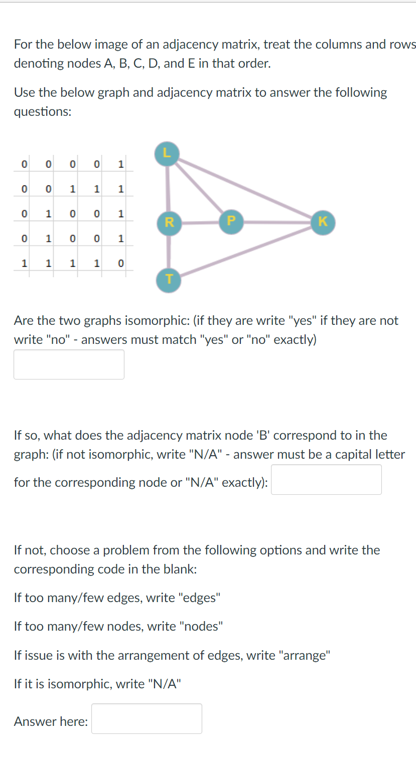 Solved For the below image of an adjacency matrix, treat the | Chegg.com