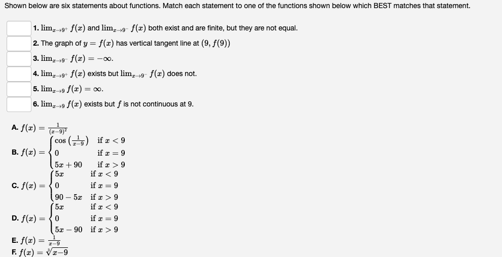 Solved Shown below are six statements about functions. Match | Chegg.com