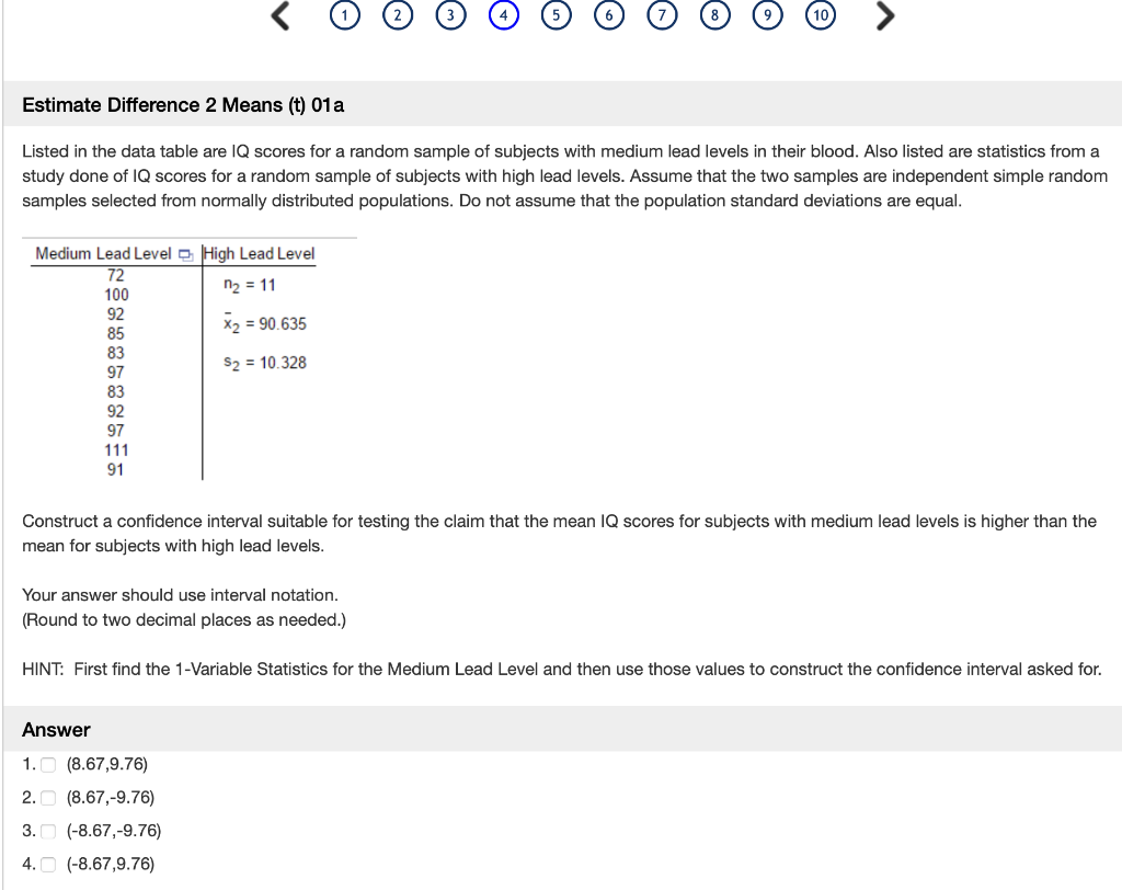Estimate Difference 2 Means (t) 01 a Listed in the | Chegg.com