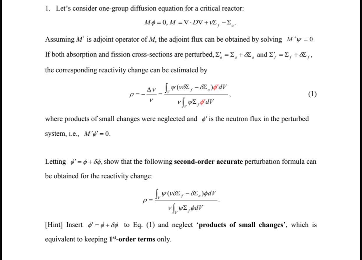 1. Let's consider one-group diffusion equation for a | Chegg.com