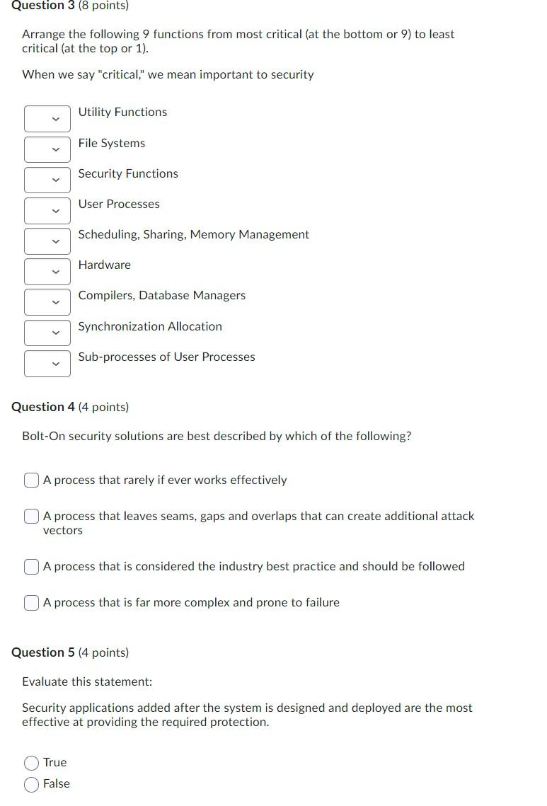 Solved Arrange the following 9 functions from most critical | Chegg.com