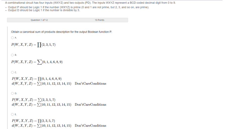 Solved A combinational circuit has four inputs (WXYZ) and | Chegg.com