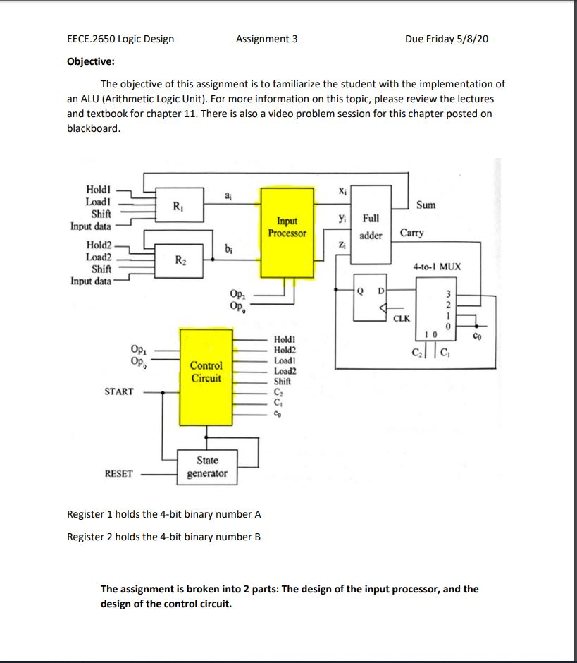 EECE.2650 Logic Design Assignment 3 Due Friday 5/8/20 | Chegg.com