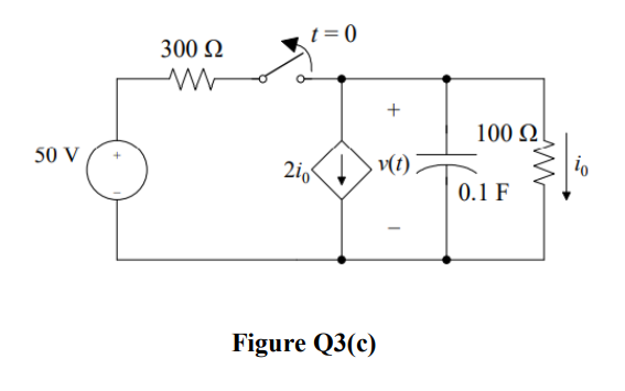 Solved (c) The switch in the circuit in Figure Q3(c) has | Chegg.com