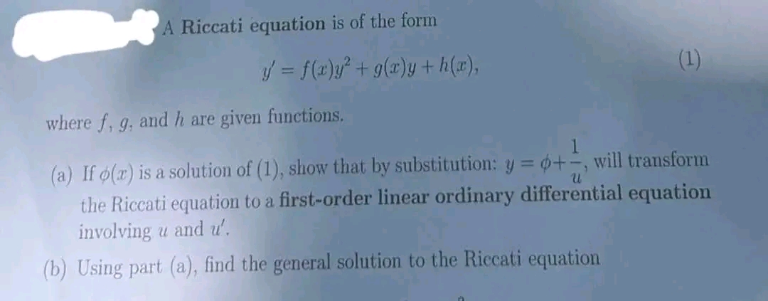 Solved A Riccati equation is of the form | Chegg.com