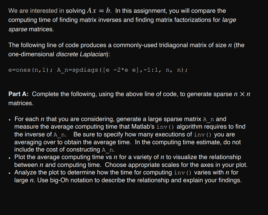 Solved We are interested in solving Ax=b. ﻿In this | Chegg.com