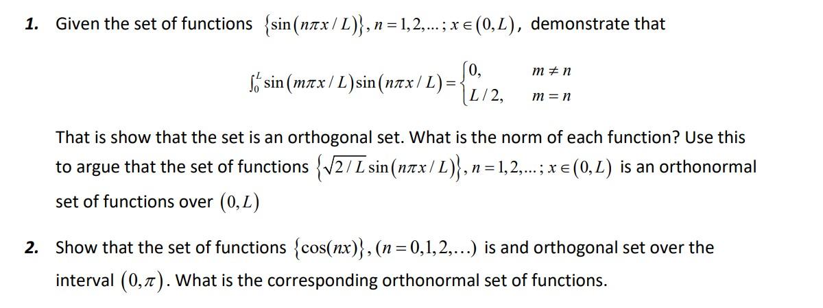 Solved Given the set of functions | Chegg.com