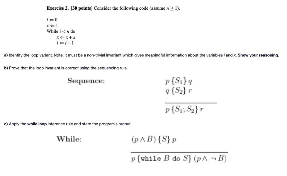 Solved Exercise 2. [30 points] Consider the following code | Chegg.com