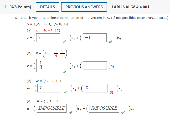 Solved Write each vector as a linear combination of the | Chegg.com