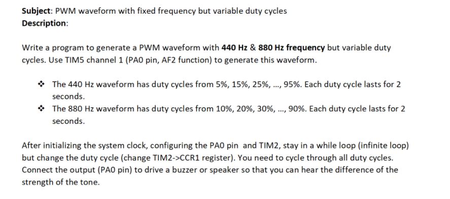 Subject: PWM waveform with fixed frequency but | Chegg.com