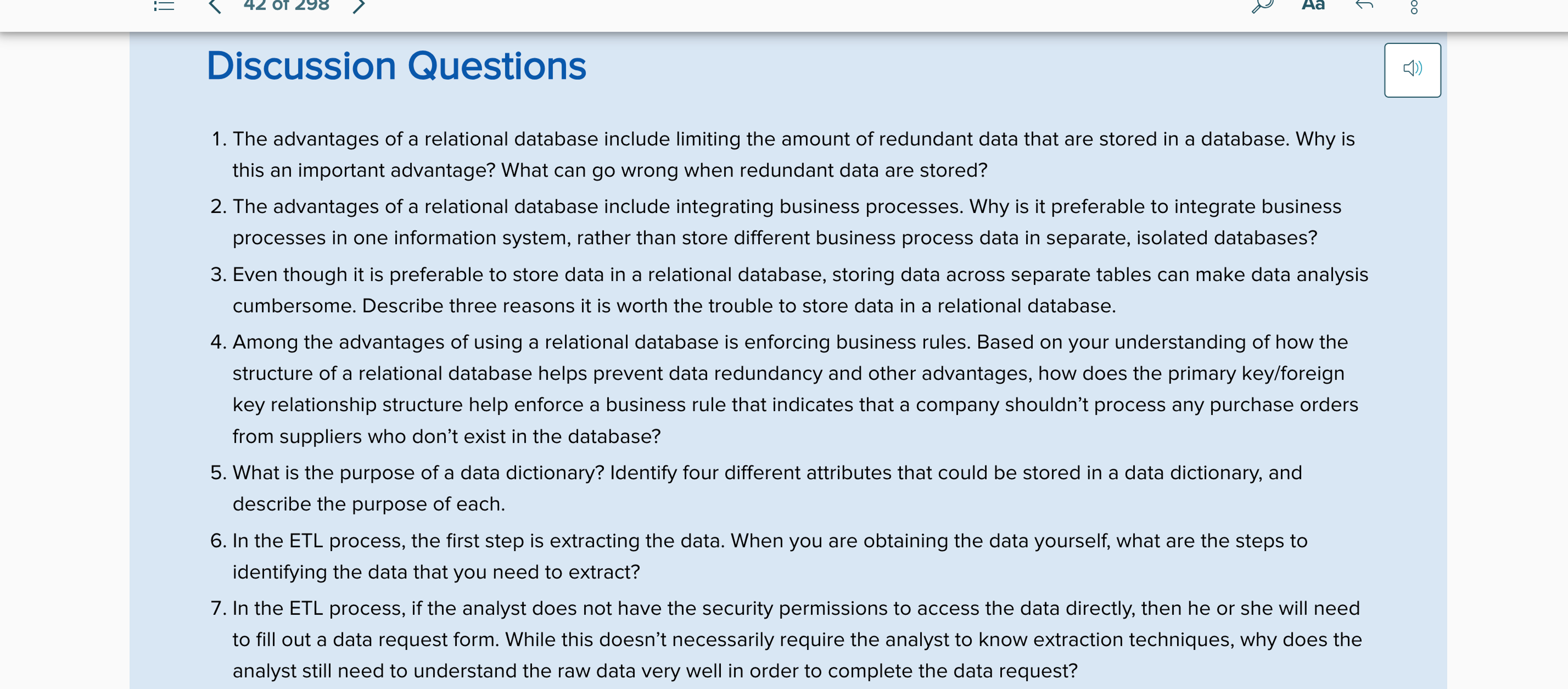 Solved Discussion QuestionsThe advantages of a relational | Chegg.com