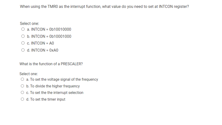 Solved When using the TMRO as the interrupt function, what | Chegg.com