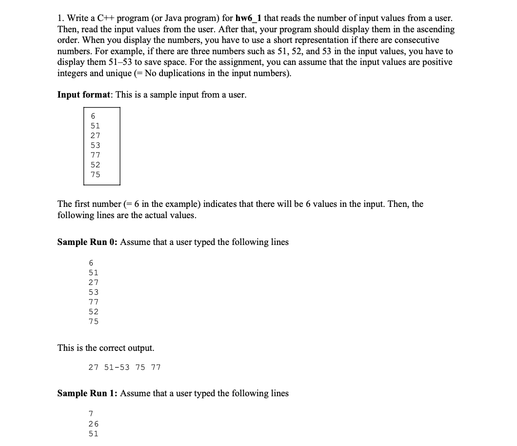 Solved 1 Write A C Program Or Java Program For Hw6 1 Chegg