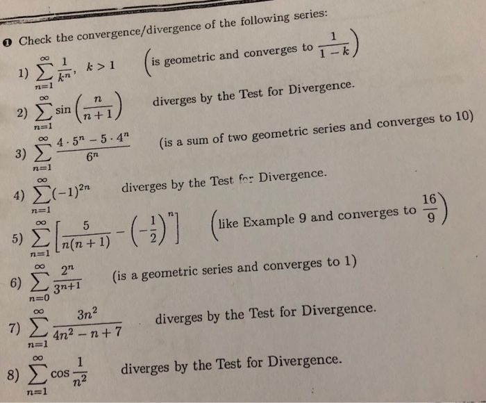 Solved Check the convergence/divergence of the following | Chegg.com