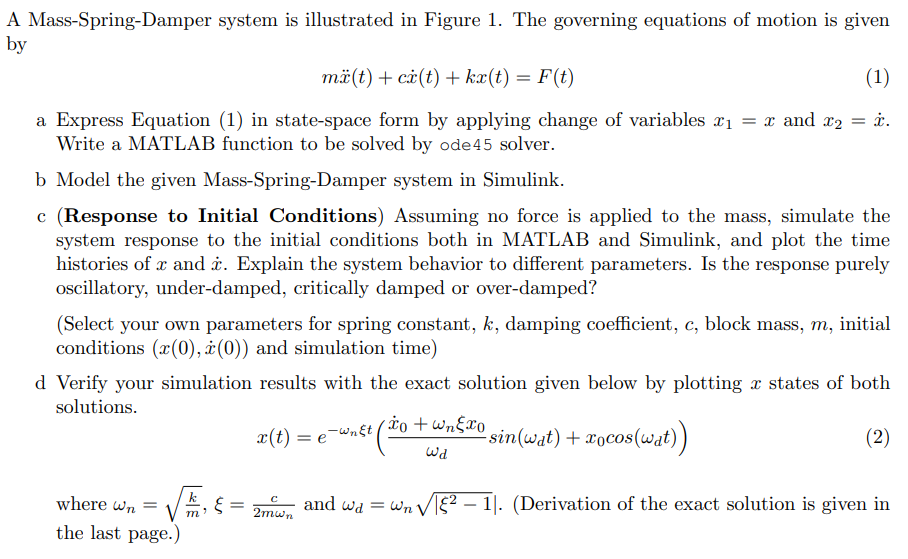 A Mass-Spring-Damper system is illustrated in Figure | Chegg.com
