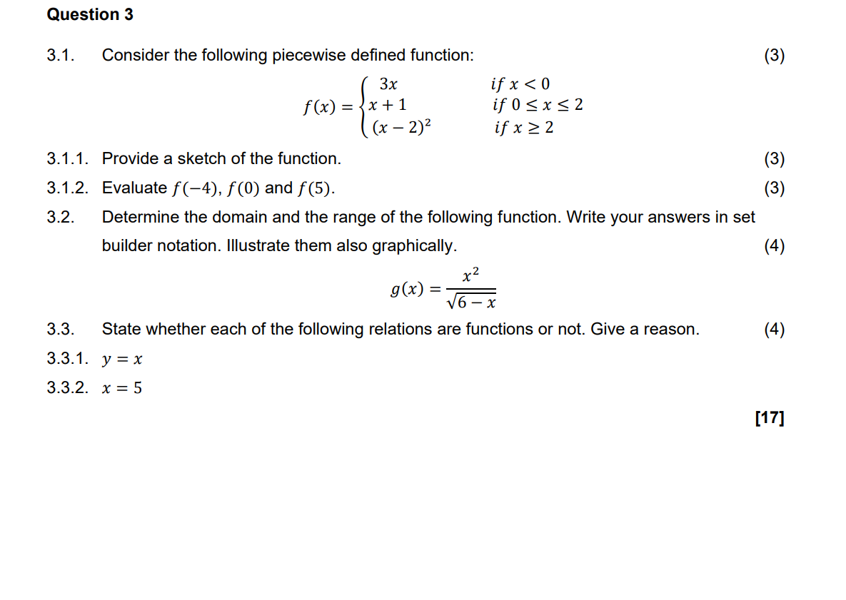 Solved Question 3 3.1. (3 ) Consider the following piecewise | Chegg.com