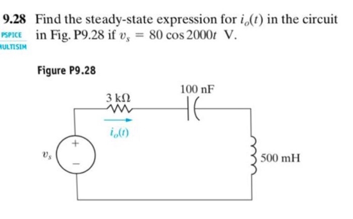 Solved 9.28 Find the steady-state expression for io(t) in | Chegg.com