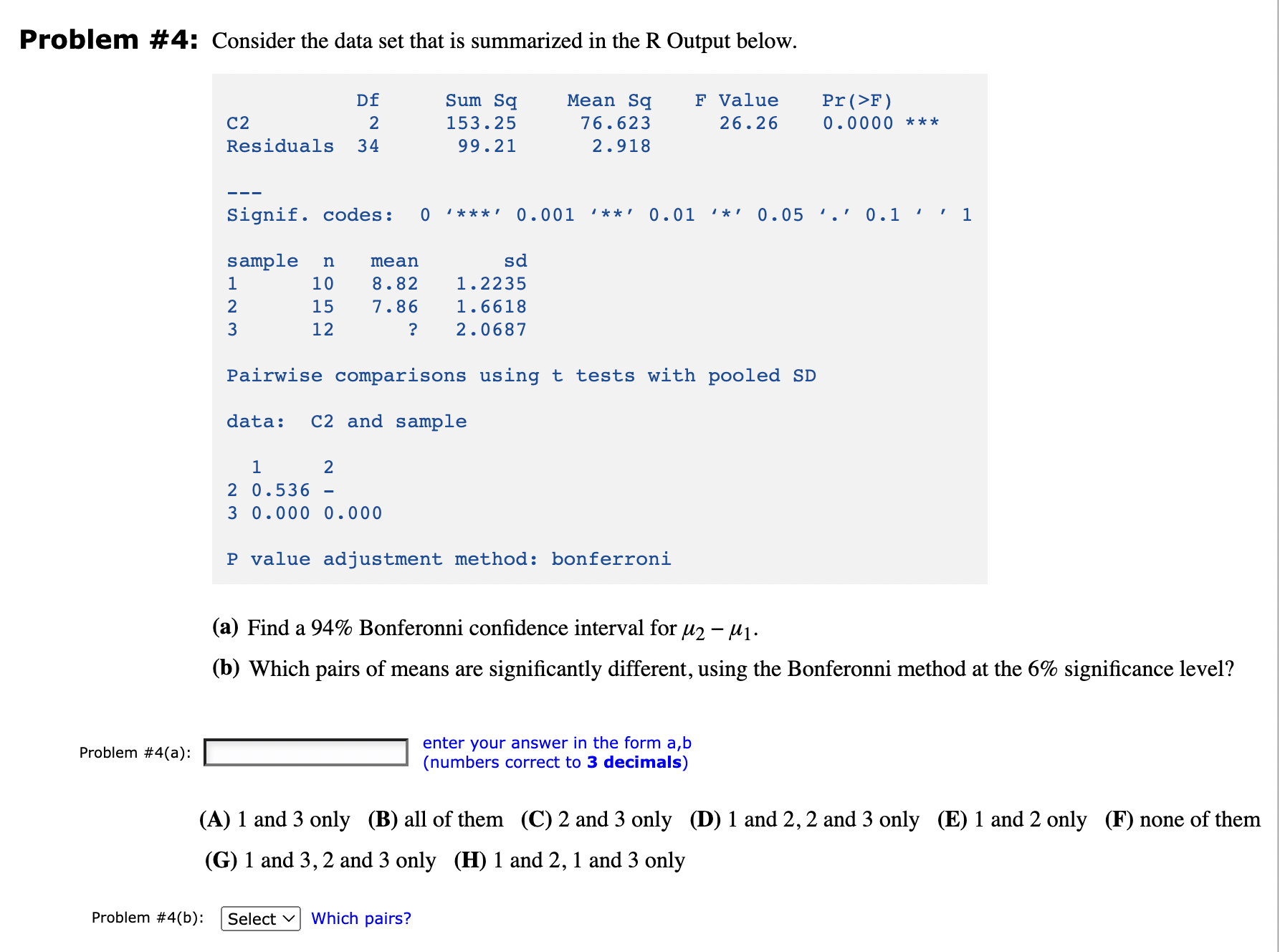 lem \# 4: Consider the data set that is summarized in | Chegg.com