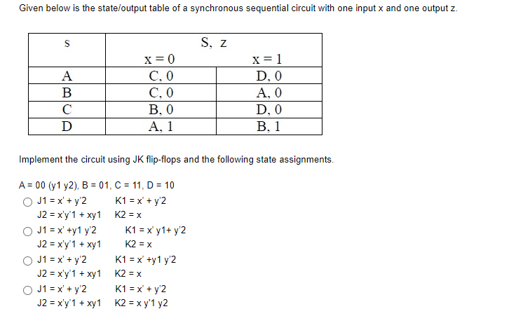 Solved Given below is the state/output table of a | Chegg.com