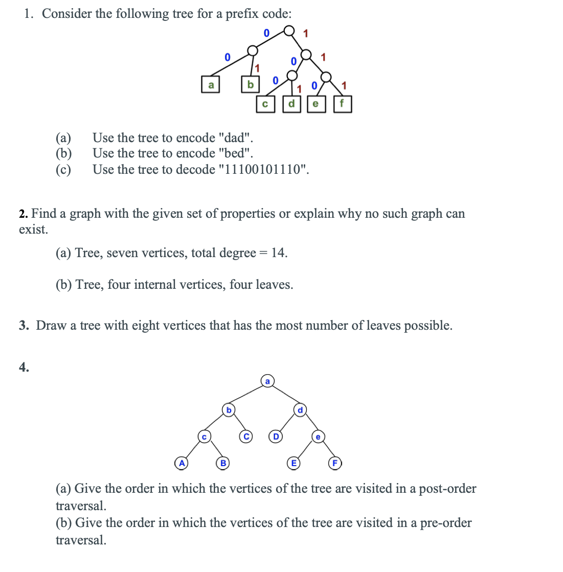 Solved Consider the following tree for a prefix code:(a) | Chegg.com