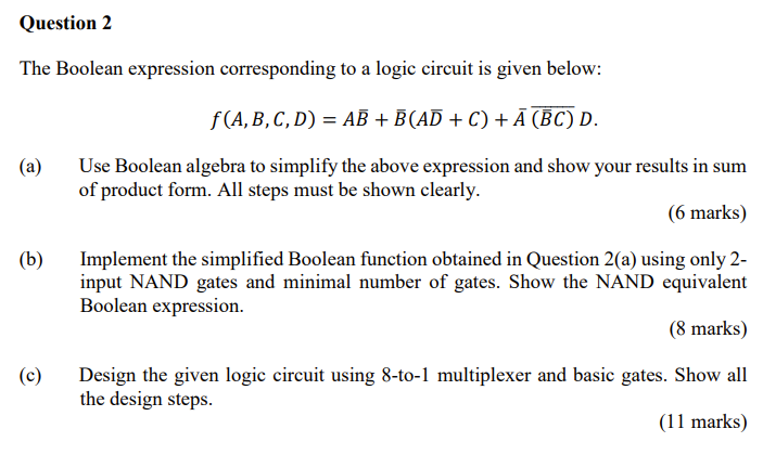 Solved Question 2 The Boolean expression corresponding to a | Chegg.com