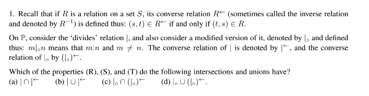 Solved 1. Recall that if R is a relation on a set S, its | Chegg.com