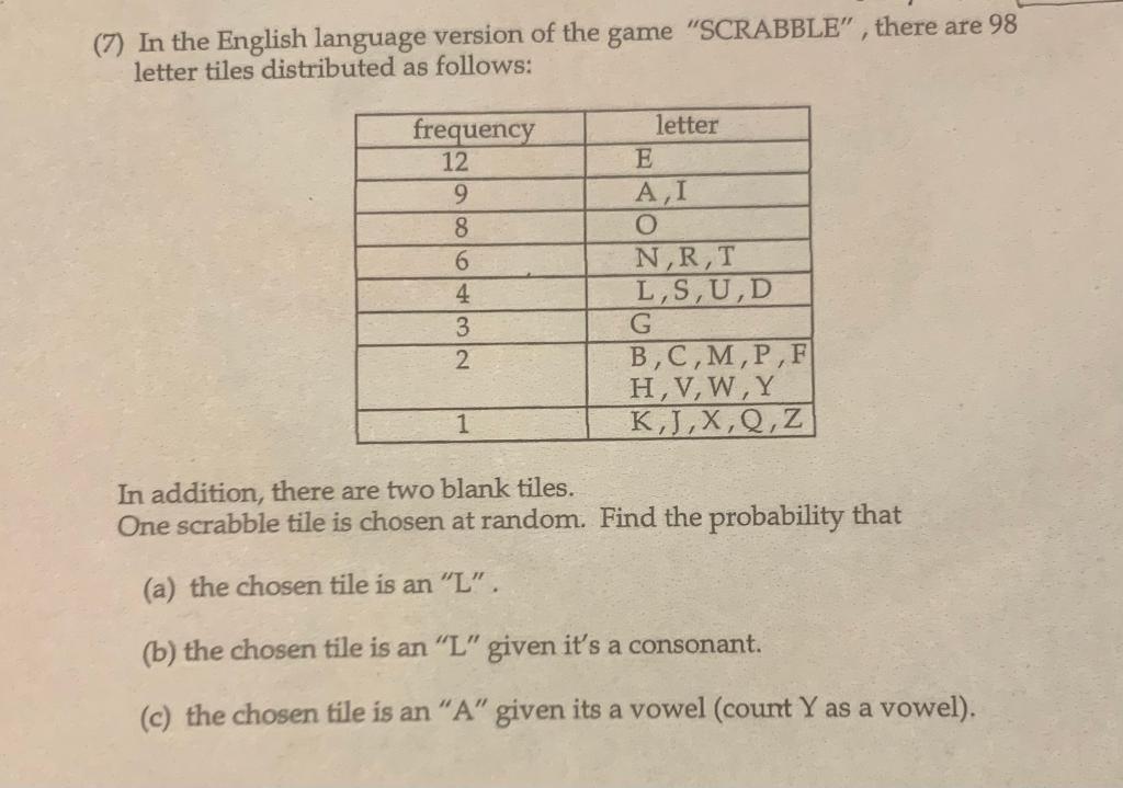 Solved (7) In the English language version of the game | Chegg.com