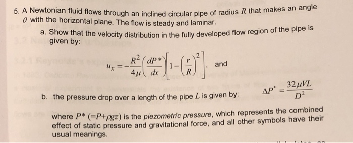 Solved 5. A Newtonian fluid flows th θ with the horizontal | Chegg.com