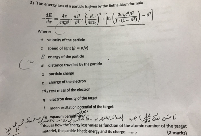 Solved By loss of a particle is given by the Bethe-Bloch | Chegg.com