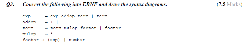 Solved 03: Convert the following into EBNF and draw the | Chegg.com