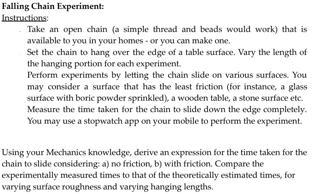 Falling Chain Experiment: Instructions: Take an open | Chegg.com