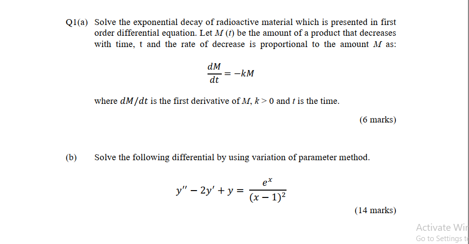 Solved Ql(a) Solve the exponential decay of radioactive | Chegg.com