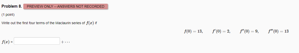 Solved Problem 8. PREVIEW ONLY -- ANSWERS NOT RECORDED (1 | Chegg.com