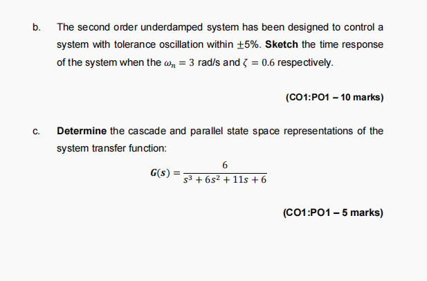 Solved b. The second order underdamped system has been | Chegg.com