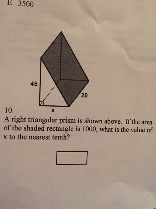 Solved A right triangular prism is shown above. If the | Chegg.com