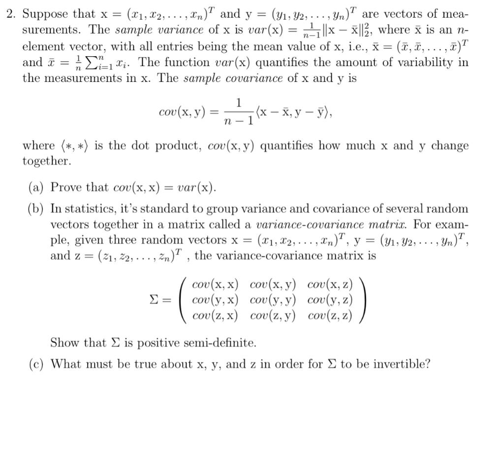 Solved Suppose that x=(x1,x2,…,xn)T and y=(y1,y2,…,yn)T are | Chegg.com