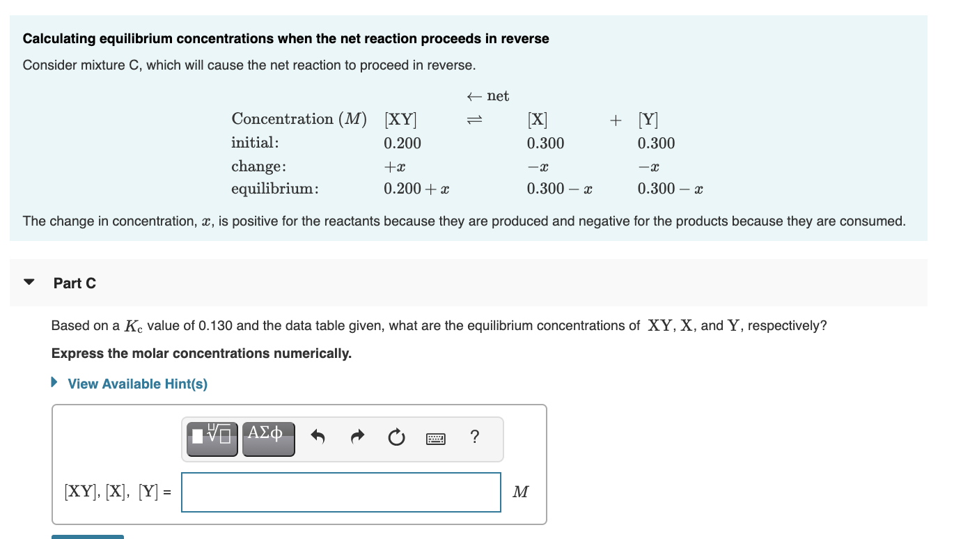 Solved Calculating equilibrium concentrations when the net | Chegg.com