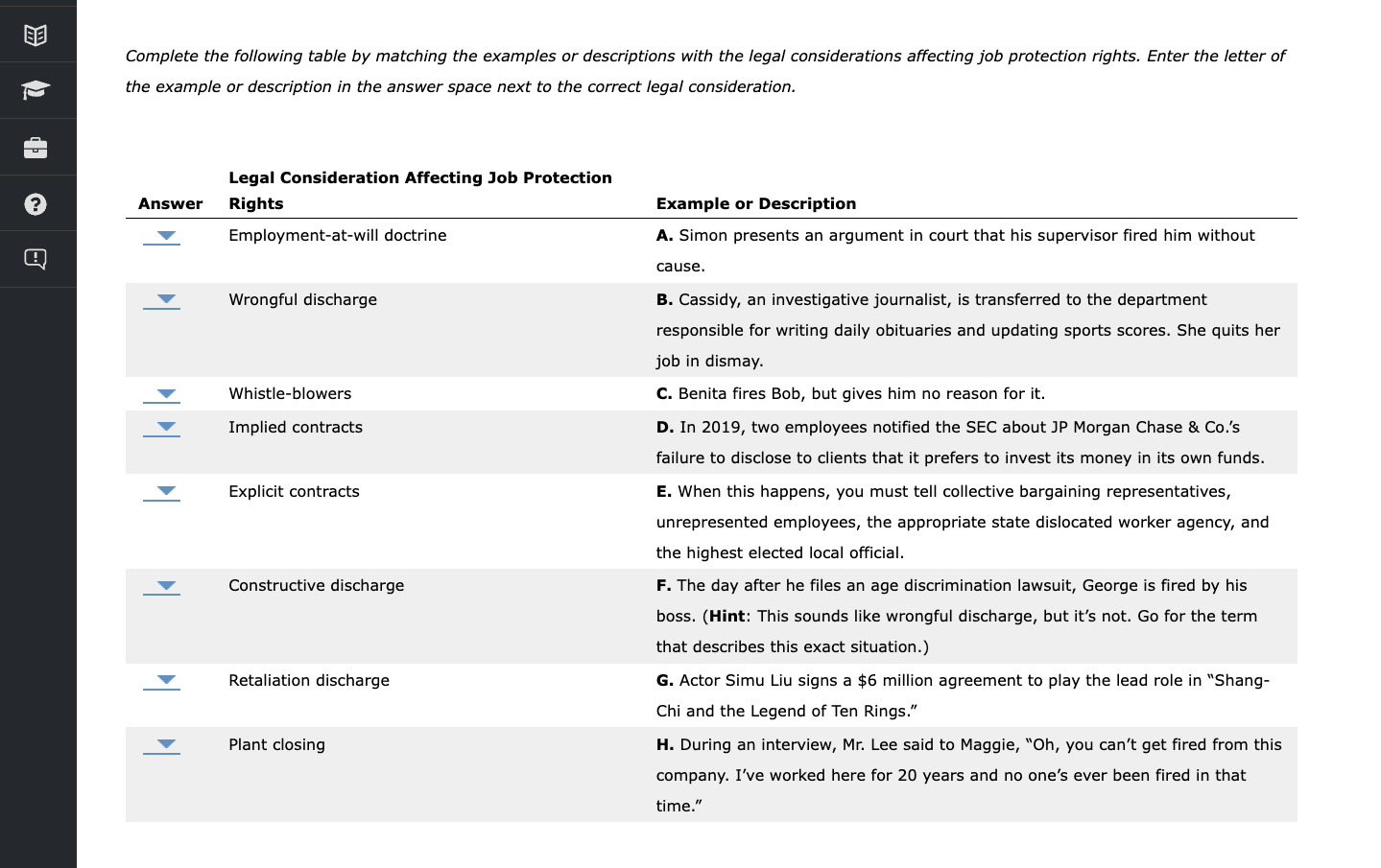Complete the following table by matching the examples | Chegg.com