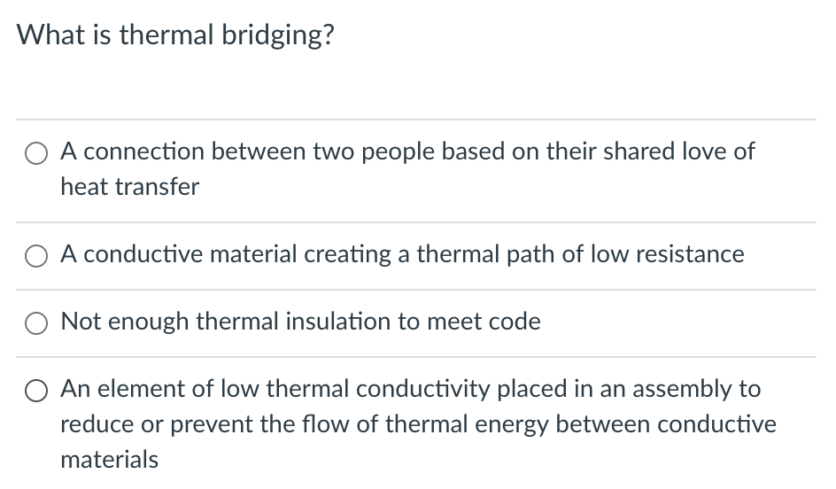 Solved What is thermal bridging? O A connection between two | Chegg.com