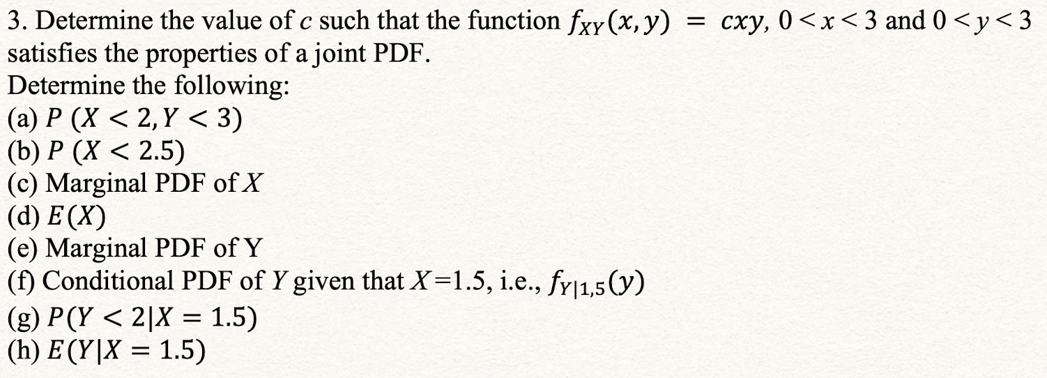 Solved 3. Determine the value of c such that the function | Chegg.com
