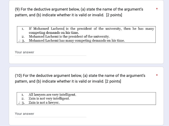 (9) For the deductive argument below, (a) state the | Chegg.com
